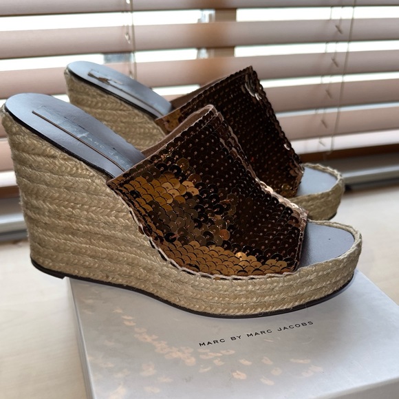Marc By Marc Jacobs | Shoes | Marc By Marc Jacobs Bronze Sequined Wedge ...